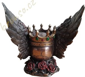 Lebka krále s korunou a křídly – gotická dark fantasy dekorace, originální dárek WU77632A4