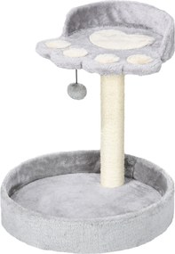 PawHut odřezávací sloupek pro kočky do 5 kg se spacím místem a míčkem, kočičí gym se sametovým potahem a lýkovým lanem, 41x41x44 cm, světle šedý | Aos