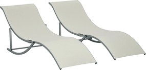 Outsunny Sada 2 Zahradních Lehátka Látková Lehátka Relaxační Křesla Ergonomická Hliníková Texteline Béžová 165 x 61 x 63 cm | Aosom