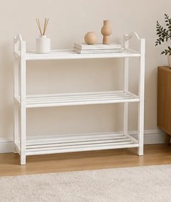 botník, 3 patra, kov/plast, 42x58x19 cm, bílá, Dekorino BB20260052