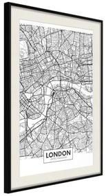 Artgeist Plakát mapa města: London Velikosti (šířkaxvýška): 20x30, Finální vzhled: Černý rám s paspartou