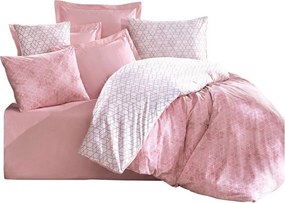 Bílé/růžové povlečení na jednolůžko z bavlny Renforcé 140x200 cm Soft Geometry – Mila Home Luxury