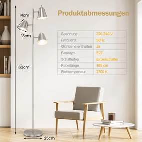 Costway Stojací lampa 163 cm s 3 E27 žárovkami a 360° nastavitelnými stínidly