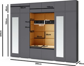 Eka Předsíňová stěna s čalouněnými panely Trinity 17 - Bílá / Šedá 2314