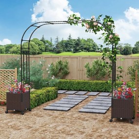 Costway Zahradní oblouk mřížovina s 2 truhlíky venkovní pergola mřížovina kovový
