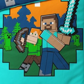 Carbotex dětské povlečení bavlna Minecraft Alex a Steve modré 140x200, 70x90 cm