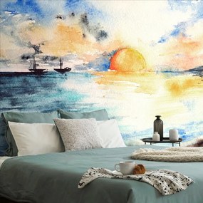 Samolepící tapeta zářivý západ slunce u moře - 150x100 cm