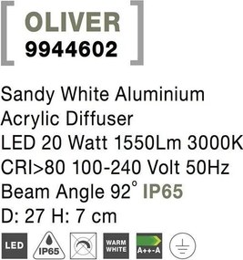 NV 9944602 Venkovní stropní svítidlo OLIVER bílý hliník akrylový difuzor LED 20W 3000K 100-240V 92st. IP65 - NOVA LUCE