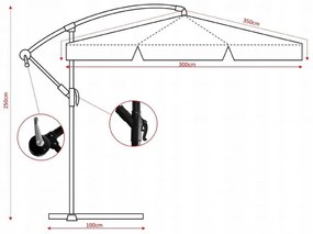 Chomik Zahradní slunečník Banana 300 cm + LED osvětlení - zelená