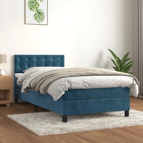 vidaXL Box spring postel s matrací 90x200 cm samet [3141523] Barva: Tmavě moddrá