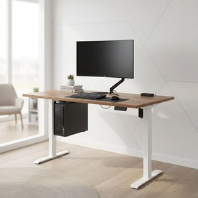 Výškově nastavitelný stůl OfficeTech B, 120 x 80 cm, bílá podnož, dub silverjack