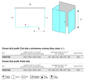 Mereo Lima sprchový kout čtverec 100x100x100x190 cm sklo Point ALU chrom CK85732K