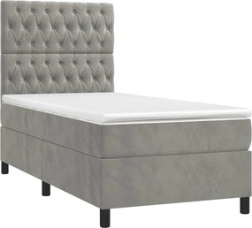 Box spring postel s matrací a LED světle šedá 80 x 200 cm samet 3136269