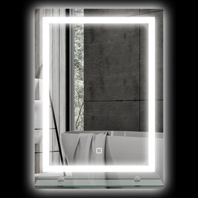 kleankin LED koupelnové zrcadlo, stmívatelné, proti páře, dotykový vypínač, polička, 50 x 70 cm, Stříbrná
