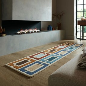 Modro-oranžový ručně tkaný vlněný běhoun 60x230 cm Retro Blocks – Flair Rugs