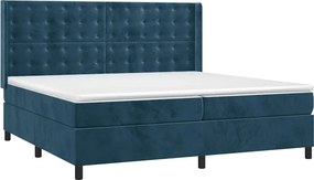 Box spring postel s matrací a LED tmavě modrá 200x200 cm samet 3139827