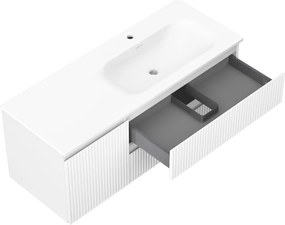 Mexen Rivel, koupelnová skříňka 120 cm s pravým umyvadlem Vela, 2S, 1D, drážkovaná, bílá matná, 91A23-12047-3-BBFFF01-W23P01