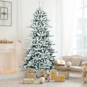 Costway 210 cm Umělý vánoční strom se zasněženou tužkou s šiškami zelená +