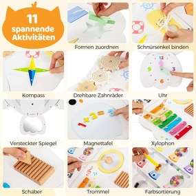 Costway 11 v 1 Busy Board Sovičky Aktivní stěna s panely Dřevěné Montessori