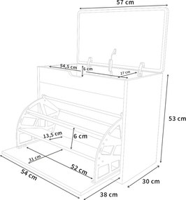 Botník hnědý se sedákem a výsuvnými policemi SCALA, 57 x 30 x 53 cm