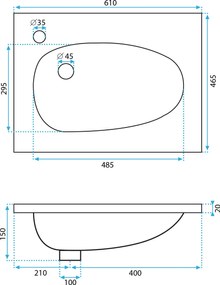 Rea Selena, konglomerátové zápustné umyvadlo 610x465 mm, bílá, REA-U6020