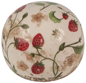 Béžová antik dekorace koule s jahůdkami Wild Strawberries - Ø 10*10 cm