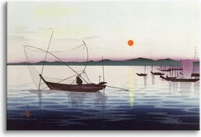 Reprodukce obrazu na plátně Lodě a setting Sun Ohara Koson 60x90