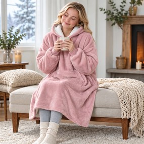 VERK Deka s rukávy a kapucí Huggle Hoodie - růžová