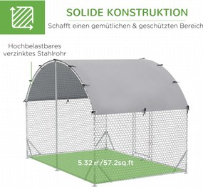 PawHut kurník pro volný chov kuřat z oceli, 280 x 190 x 197 cm, klec pro kuřata s krytem odolným proti UV záření, dvířka, výběh pro 4-6 kuřat, malá z…