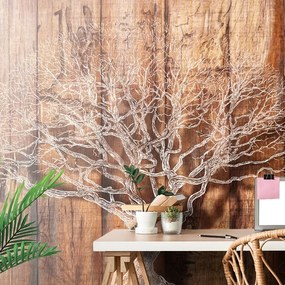 Samolepící tapeta strom na dřevěném podkladu - 300x200 cm