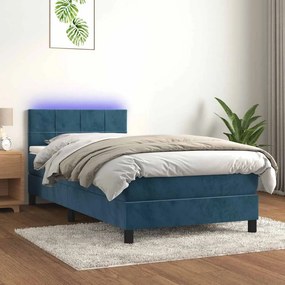 Box spring postel s matrací a LED tmavě modrá 90x190 cm samet 3134379