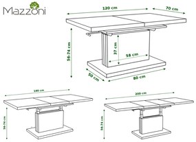 Mazzoni ASTON bílý+antracit (tmavý šedý), rozkládací, zvedací konferenční stůl, stolek