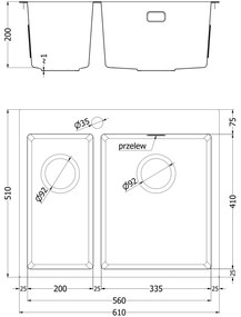 Mexen Flexo, 1.5-komorový nerezový dřez 610 x 510 mm, černá, 6446611500-70