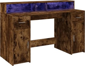 Psací stůl s LED kouřový dub 140 x 55 x 91 cm kompozitní dřevo 3309424