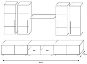 Expedo Obývací stěna LOBO, horní skříňky: černé, spodní skříňky: bílé