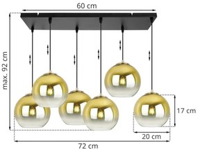 Závěsné svítidlo BERGEN GOLD, 6x zlaté/transparentní skleněné stínítko (fi 20cm)