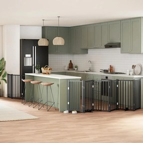 Zábrana pro psy s dvířky skládací 9 panelů černá 450 cm topol 3155712