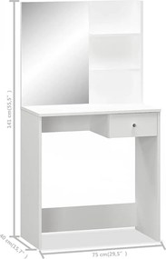 Toaletní stolek kompozitní dřevo 75 x 40 x 141 cm bílý 244861