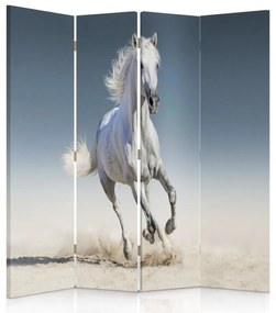 Ozdobný paraván Bílý cválající kůň - 145x170 cm, čtyřdílný, klasický paraván