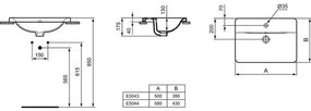 Ideal Standard Connect Umyvadlo zápustné obdélník 58 cm, 1 otvor pro baterii E504401