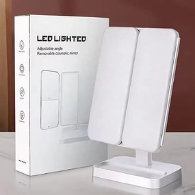 Kosmetické zrcátko NZ-911 s LED svícením a 360° otáčením - růžové