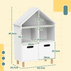 Dětská knihovna AIYAPLAY, úložný nábytek pro děti, 3 úrovně se dvěma šuplíky, tvar domu, do dětských pokojů, ložnice, 63,7 x 29,7 x 89,5 cm, bílá