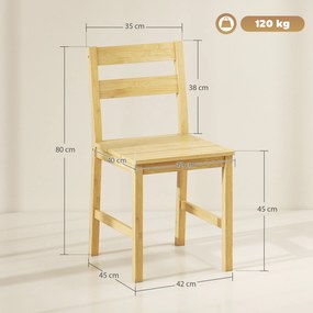 HOMCOM 2dílná sada jídelních židlí z bambusu, bez opěrek, se sedákem z latí, přírodní dřevo