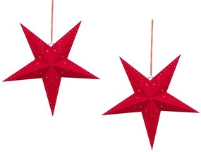 Sada 2 závěsných sametových hvězd s LED 45 cm červené MOTTI Beliani