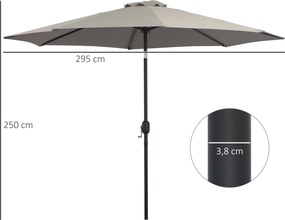 Zahradní slunečník Outsunny Ø295x250 cm s kličkou – venkovní parasol s naklápěcím mechanismem a odnímatelným kovovým sloupem pro terasu, bazén, balko…