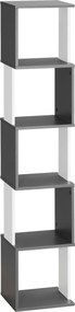 HOMCOM Moderní knihovna s 5 policemi, nástěnná knihovna šetřící prostor pro domov a kancelář, 33x28x161cm, tmavě šedá a krémově bílá | Aosom