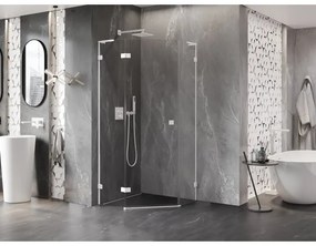 Mexen Lunar, L pětiúhelníkový sprchový kout naklápěcí doleva 80 x 80 cm, 8mm čiré sklo, bílý profil, 831L-080L-080P-20-00-L