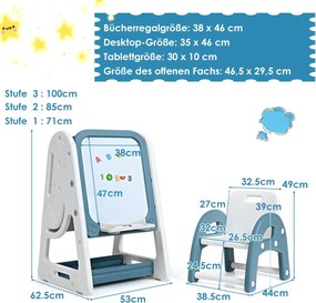 Costway Dětský umělecký stojan 2 v 1 oboustranná magnetická tabule, modrý