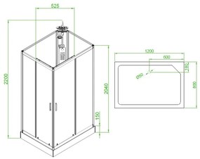 BPS-koupelny Hydromasážní box HYD-AL120 levý, 120x80 cm, kartáčovaný chrom/transparent