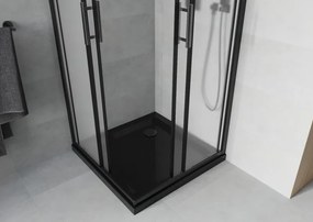 Mexen Rio, sprchový kout s posuvnými dveřmi 90x90x190 cm, 5mm sklo námraza, černý profil + černá sprchová vanička SLIM, 860-090-090-70-30-4070B
